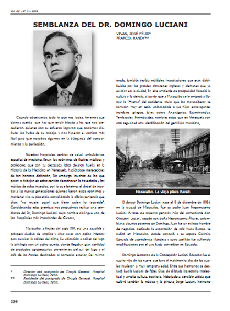 Semblanza del Dr. Domingo Luciani | REVISTA VENEZOLANA DE CIRUGÍA